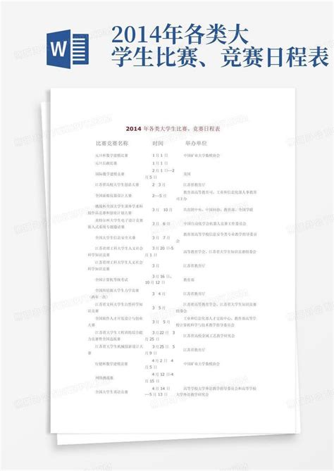 2014年各类大学生比赛、竞赛日程表word模板下载编号lgbjwpmo熊猫办公