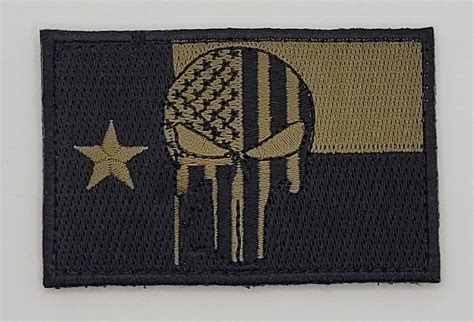 Tactical Skull Texas Flag Patch Embroidered Hook Fastener Miltacusa
