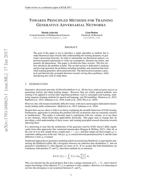 Pdf Towards Principled Methods For Training Generative Adversarial