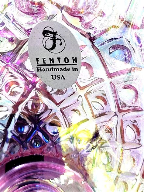 Fenton Mini Epergne Pink Iridescent W Opalescent Rim Diamond And Lace