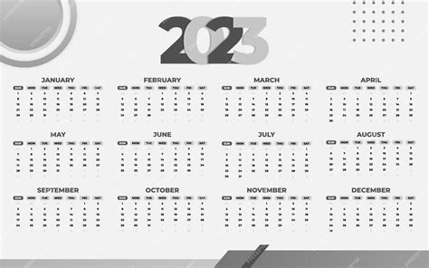 Шаблон календаря 2023 Премиум векторы