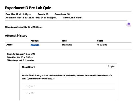 Experiment D Pre Lab Quiz Practice CHBE Studocu