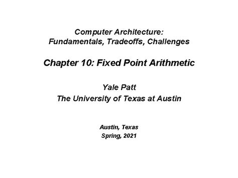 Computer Architecture Fundamentals Tradeoffs Challenges Chapter 10 Fixed