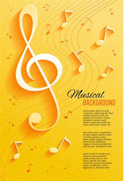 음악 노트와 키 노란색 배경입니다 프리미엄 벡터