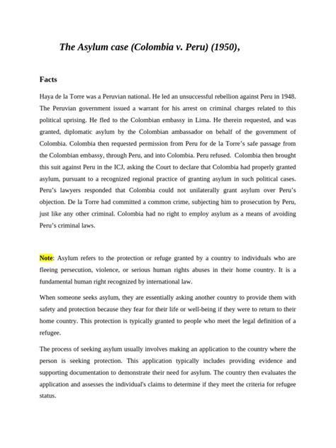 The Asylum Case Pdf Right Of Asylum Refugee