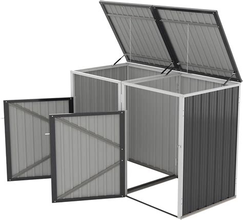Garbage Bin Shed Stores 2 Trash Cans Metal Outdoor For