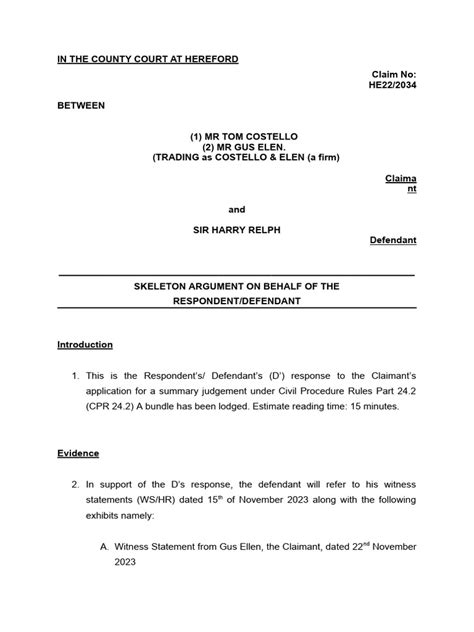 Skeleton Argument Relph Pdf Judgment Law Summary Judgment