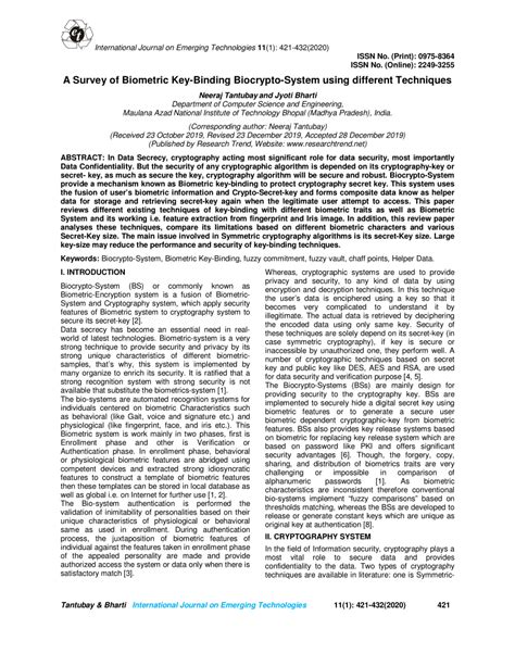 Pdf A Survey Of Biometric Key Binding Biocrypto System Using