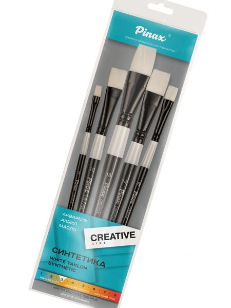 Набор кистей Pinax Creative белая синтетика White Taklon 5 шт ПЛОСКИЕ купить с доставкой по