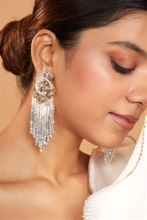 Buy White Shells Beaded Tassel Drop Earrings By House Of Doro Online
