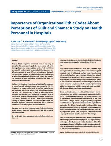 Pdf Ethical Codes Impact On Guilt And Shame In Hospital Staff