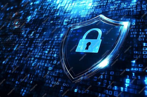 Blue Glowing Shield With Lock Icon On A Digital Binary Code Background Premium Ai Generated Image