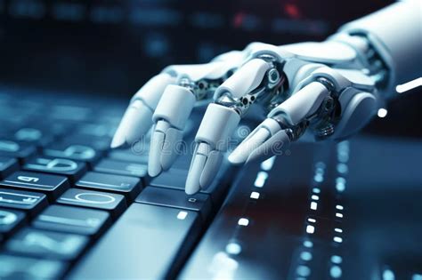 Keyboard Control Using A Robot Hand Close Up Stock Illustration