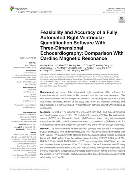 Pdf Feasibility And Accuracy Of A Fully Automated Right Ventricular Quantification Software