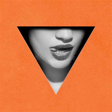 Sensuality Black And White Image Of Cropped Female Face Part Lips And Nose In Triangle Shape