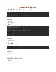Python Summary Docx PYTHON SUMMARY Code Of YouTube Downloader From Pytube Import YouTube Link
