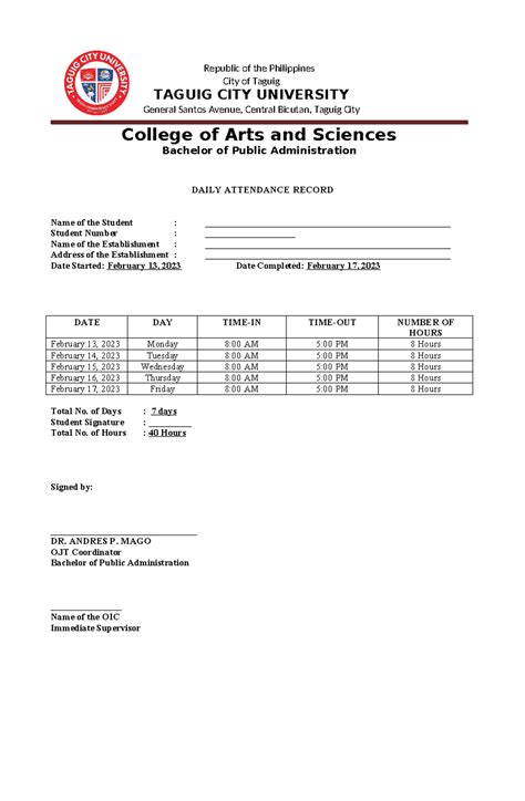 Sample Of Daily Task Report Republic Of The Philippines City Of