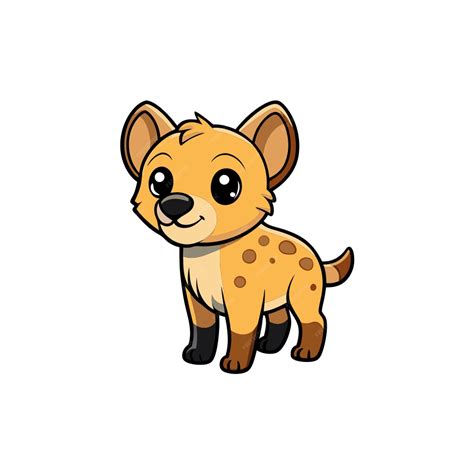 A Kawaiistyle Cartoon Of An Adorable Hyna With Crisp Black Outlines Full Body Enlarged Head