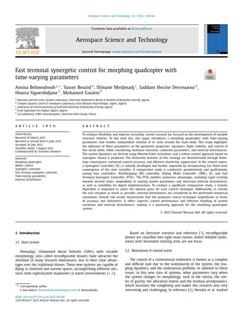 Fast Terminal Synergetic Control For Morphing Quadcopter With Time Varying Parameters Pdf