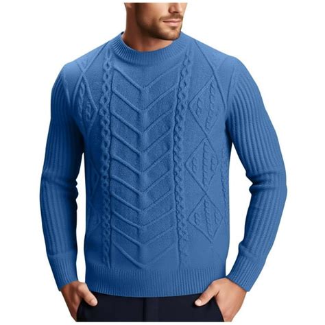 Aursykel Mens Crew Neck Sweater Pullover Fashion Twisted Pattern