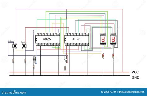 Counter Up Circuit Using Ic 4026 And Button Reset Diagram Sheet Vector Illustration