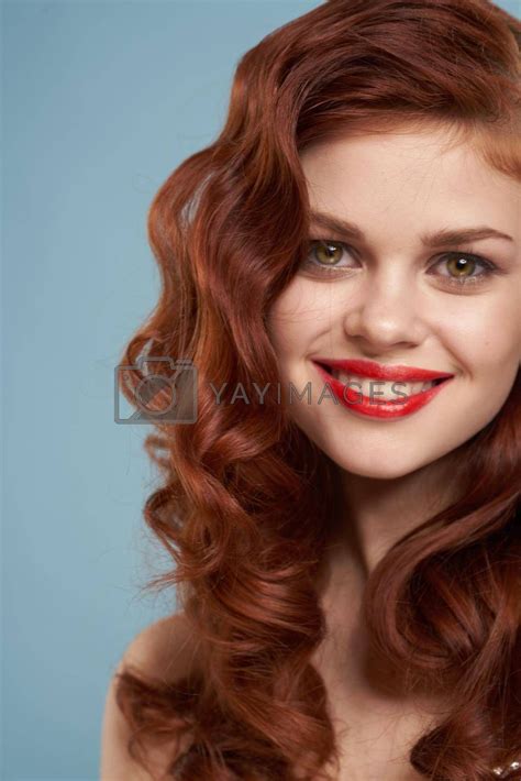 Attractive Red Haired Woman Red Lips Face Close Up By Vichizh Vectors And Illustrations With