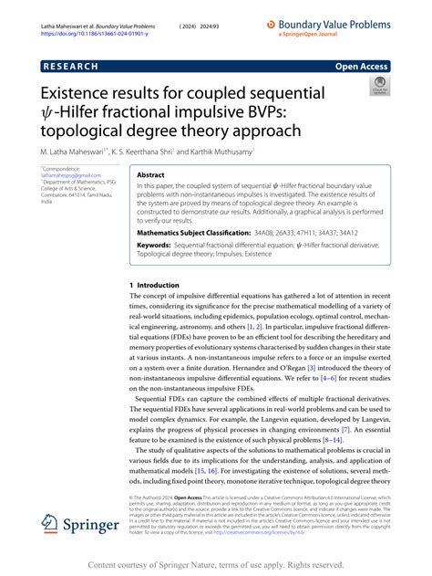 Pdf Existence Results For Coupled Sequential ψ Hilfer Fractional Impulsive Bvps Topological