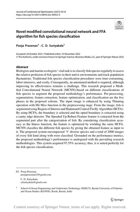 Novel Modified Convolutional Neural Network And Ffa Algorithm For Fish