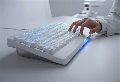 Futuristic Woman With Augmented Hands Typing On A High Tech Keyboard Stock Illustration