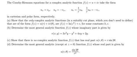 Solved The Cauchy Riemann Equations For A Complex Analytic Chegg