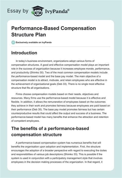 Performance Based Compensation Structure Plan 2538 Words Essay Example