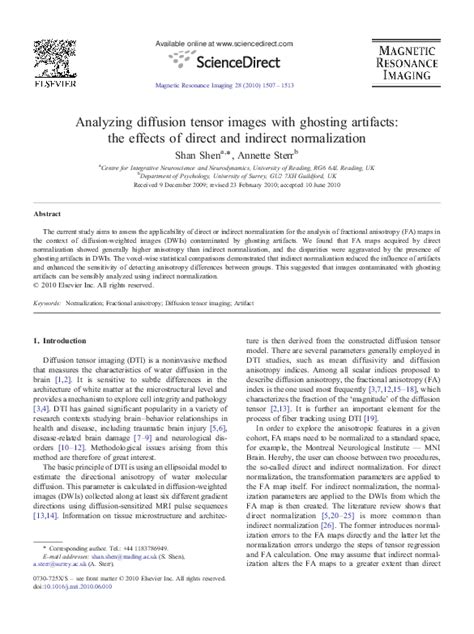 Pdf Analyzing Diffusion Tensor Images With Ghosting Artifacts The Effects Of Direct And
