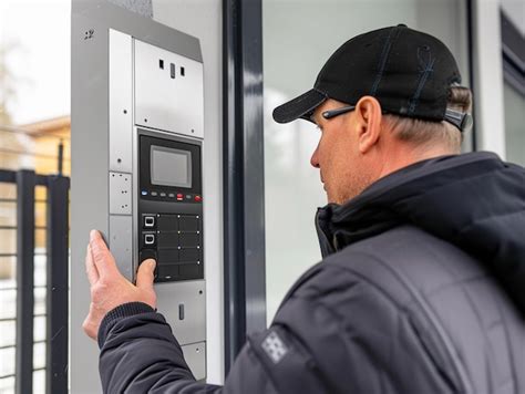 Premium Photo Technician Operating Security Intercom