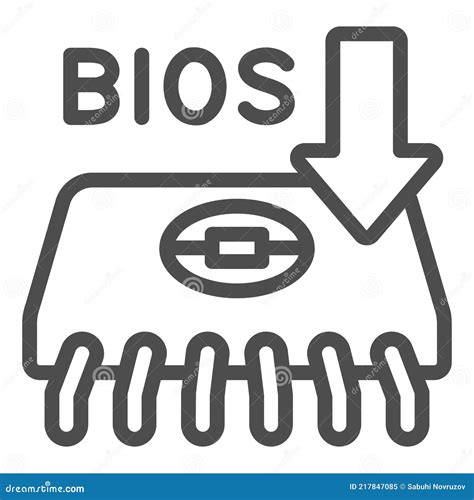 Microcircuit With Bios Chip Line Icon Pcrepair Concept Bios Chip Vector Sign On White