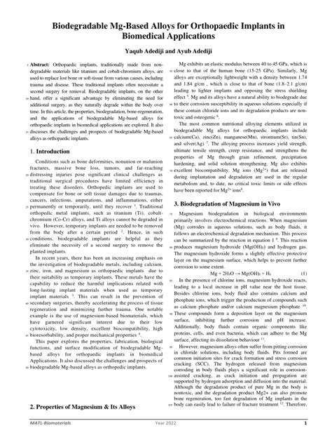 Pdf Biodegradable Mg Based Alloys For Orthopaedic Implants In