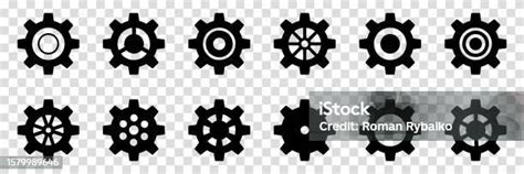 기계식 톱니바퀴 모음 기어 아이콘 세트입니다 기어 아이콘 설정 검은색 실루엣 스프로킷 아이콘 또는 표지판 디자인 요소가 있는 벡터 그림 투명하게 격리된 배경입니다 강철에
