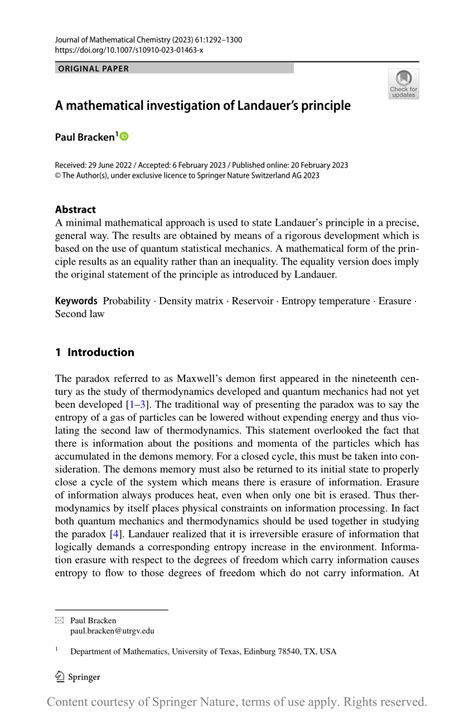 A Mathematical Investigation Of Landauers Principle