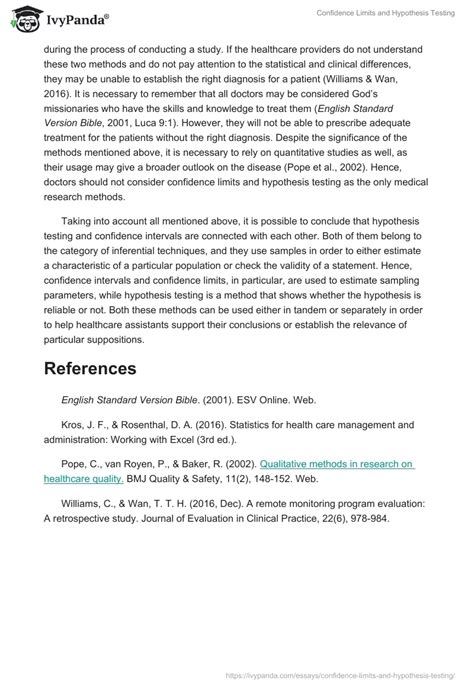 Confidence Limits And Hypothesis Testing 632 Words Essay Example