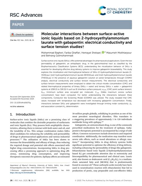 Pdf Molecular Interactions Between Surface Active Ionic Liquids Based On 2