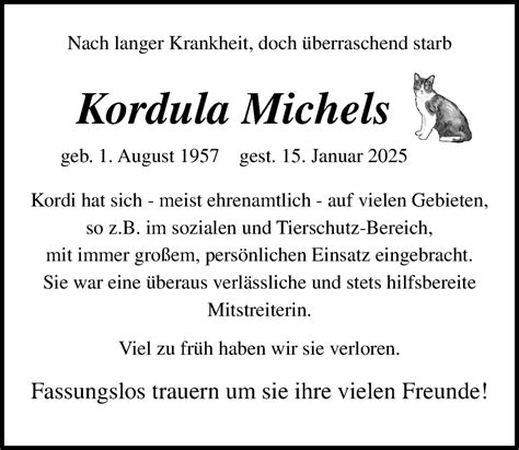 Traueranzeigen Von Kordula Michels Trauer Anzeigen De