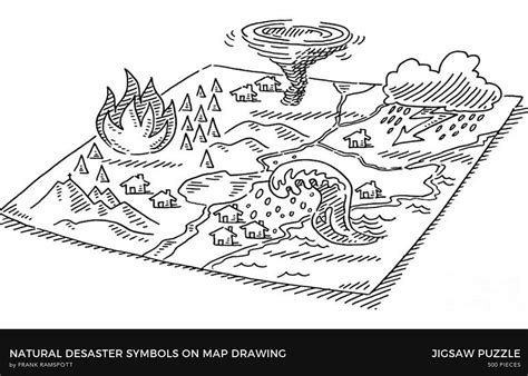 Natural Desaster Symbols On Map Drawing Jigsaw Puzzle By Frank Ramspott