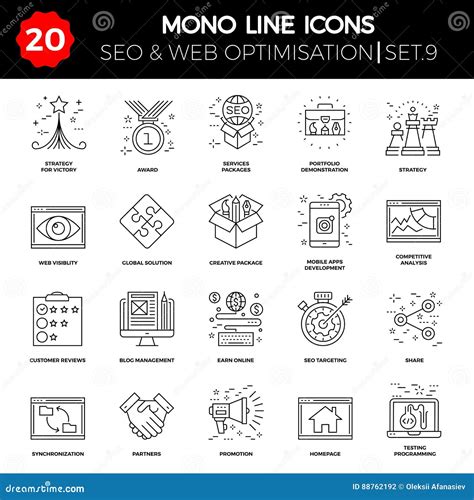 Thin Line Icons Set Of Search Engine Optimization Stock Vector
