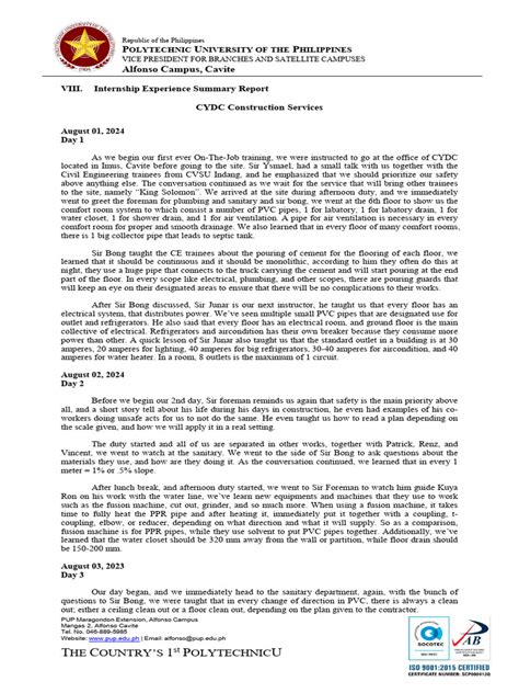 Viii Internship Summary Report Pdf