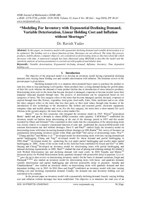 Pdf Modeling For Inventory With Exponential Declining Demand Variable Deterioration Linear