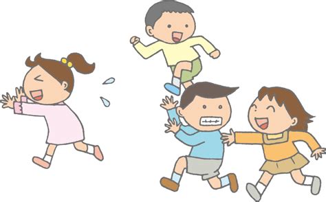 鬼ごっこをして遊ぶ子どもたちのかわいい手書きフリーイラスト イラストわくわくBOX