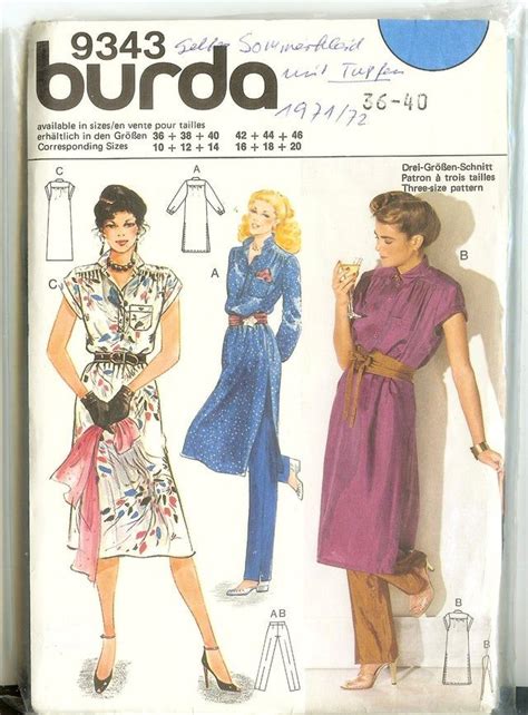 Burda 9343 Vintage 1970s Tunic And Pants Or Shirt Dress Sewing Pattern Burda Sewing Patterns