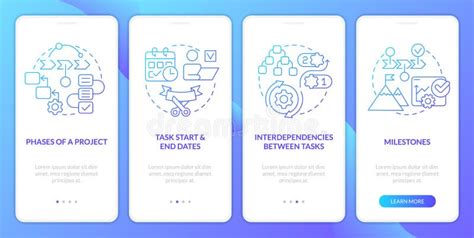 Project Plan Includes Blue Gradient Onboarding Mobile App Screen Stock Vector Illustration Of