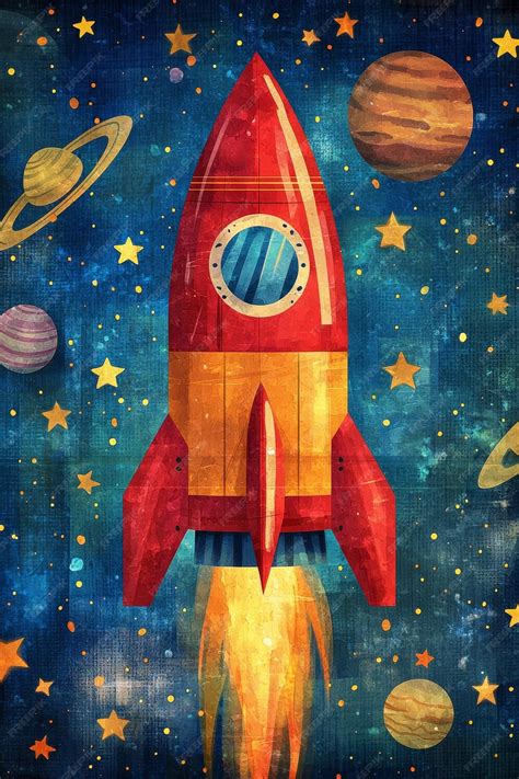 Retro Rocket Ship Illustration Premium Ai Generated Image