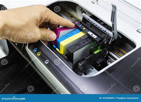 Technicians Are Install Setup The Ink Cartridge Of A Inkjet Printer The