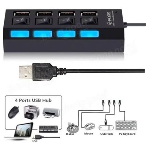 Usb Hub 4 Port Usb 2 0 With Switch On Off Button Allows Multiple
